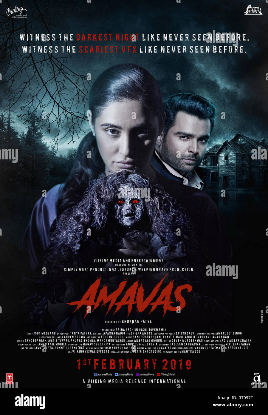 AMAVAS, Indian poster, from left: Nargis Fakhri, Sachiin Joshi, 2019 ...