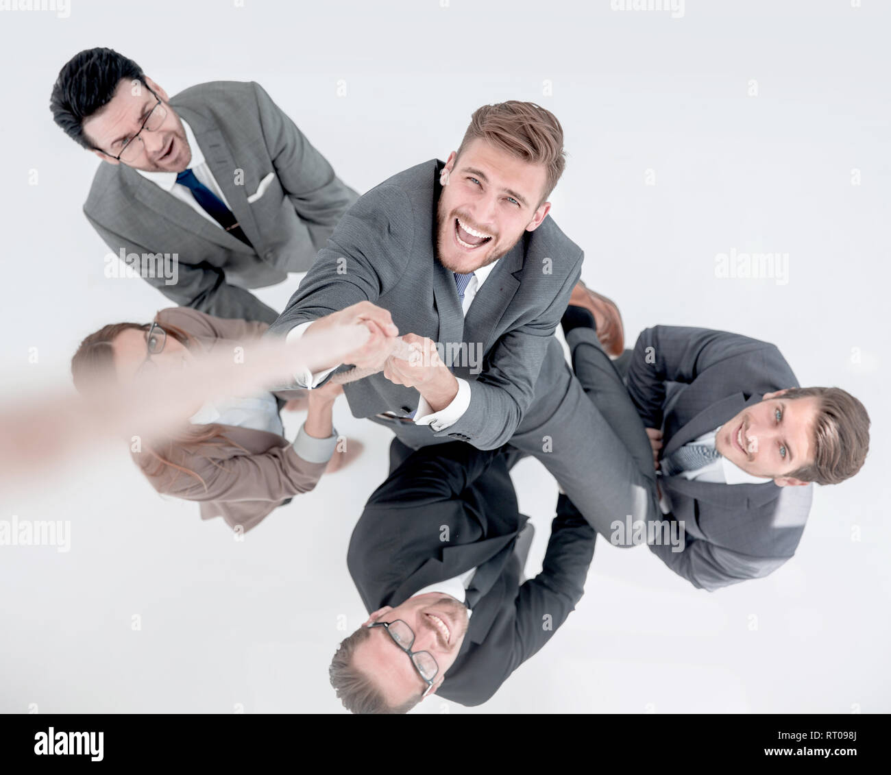 top view .the business team helps the leader to rise up Stock Photo - Alamy