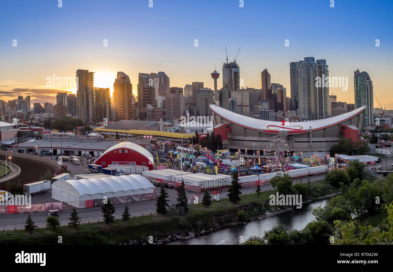 Panoramic view of the the Calgary Stampede at sunset in Calgary ...