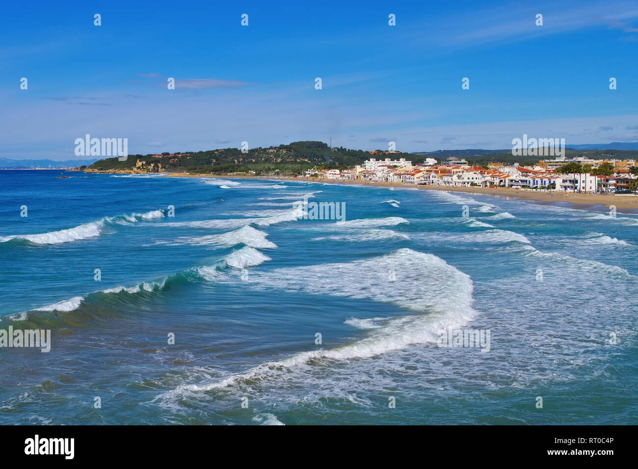 Altafulla beach near Tarragona, Costa Dorada, Catalonia in Spain Stock ...