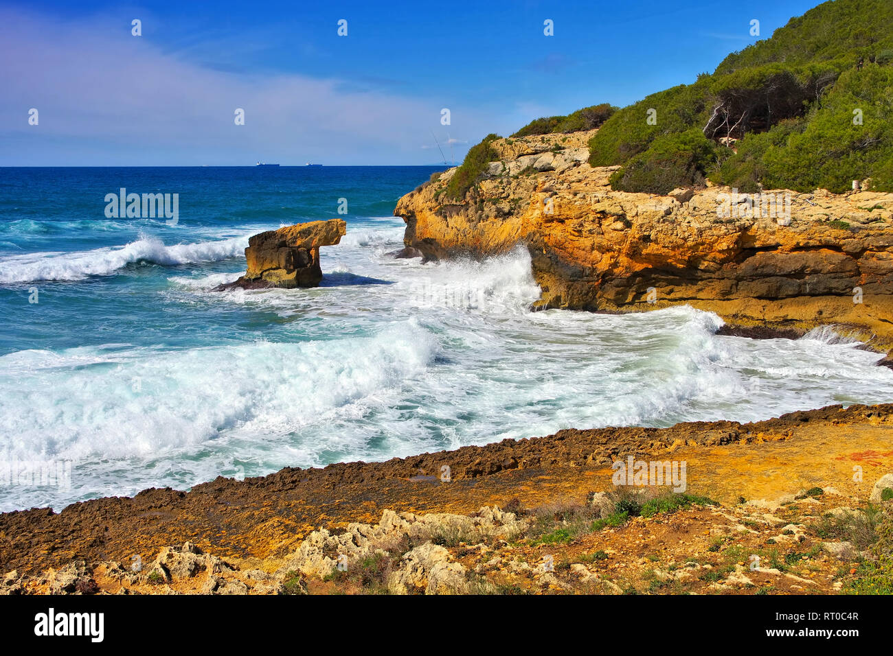 Altafulla beach near Tarragona, Costa Dorada, Catalonia in Spain Stock ...