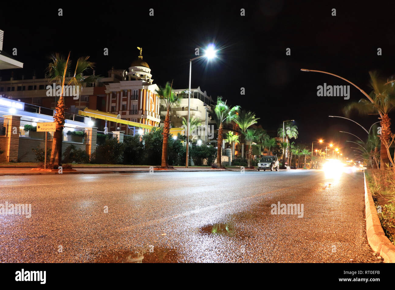 Night city highway lights. long exposure. Alanya. Turkey Stock Photo ...