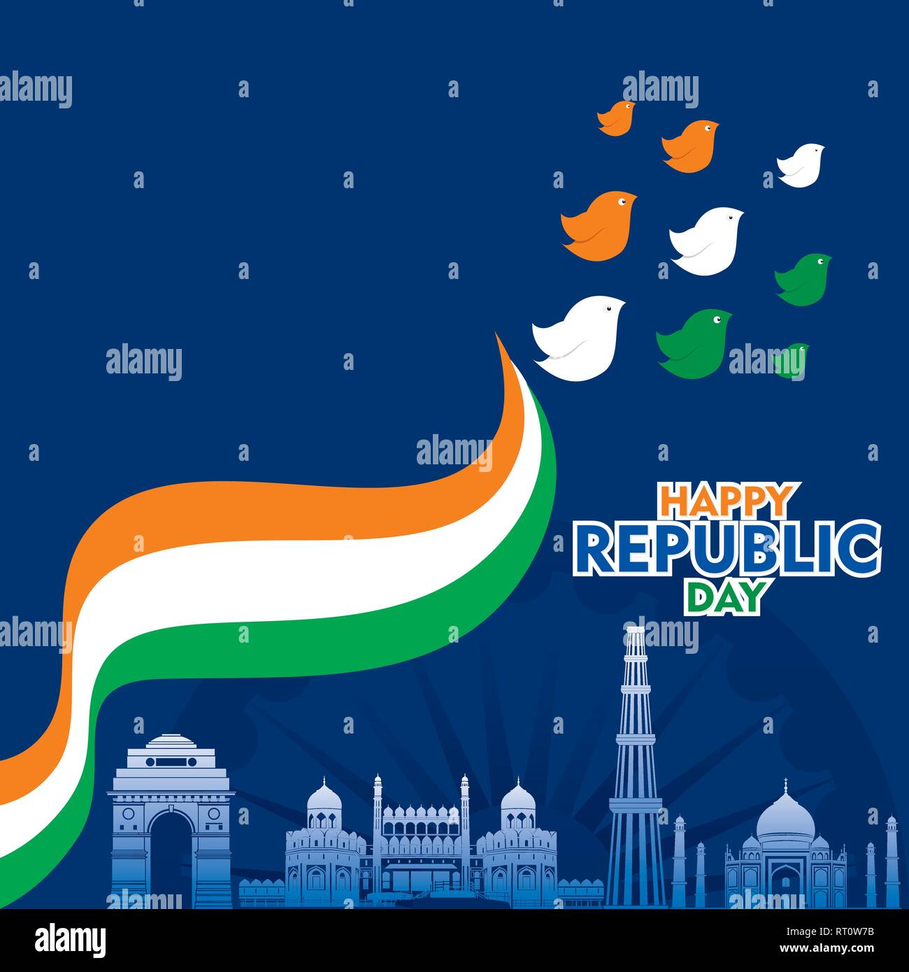 happy independence day of india illustration vector, with tricolor bird ...
