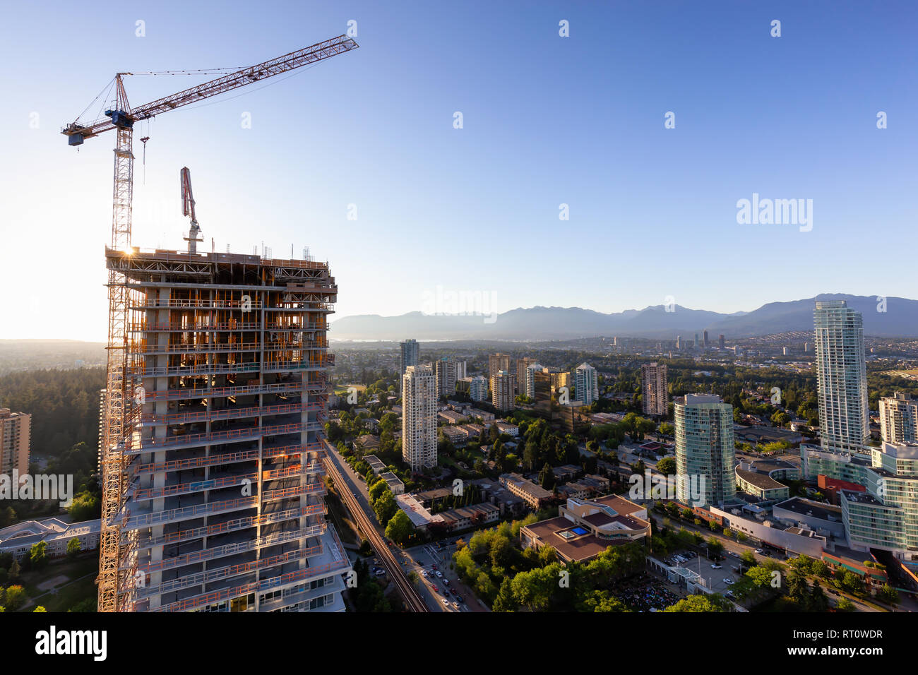 Aerial view of a residential building construction site during a ...