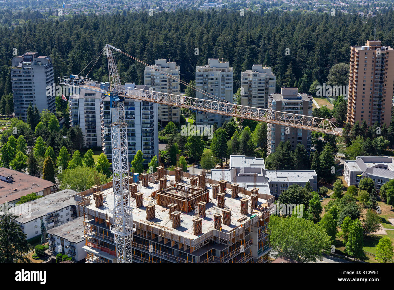 Aerial view of a residential building construction site during a sunny ...