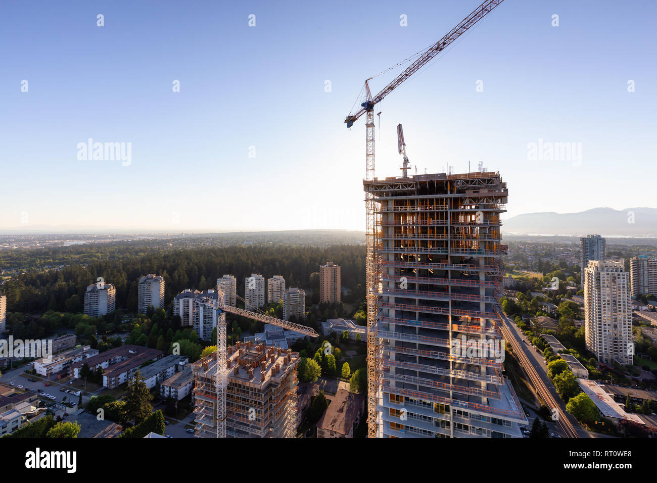 Aerial view of a residential building construction site during a ...