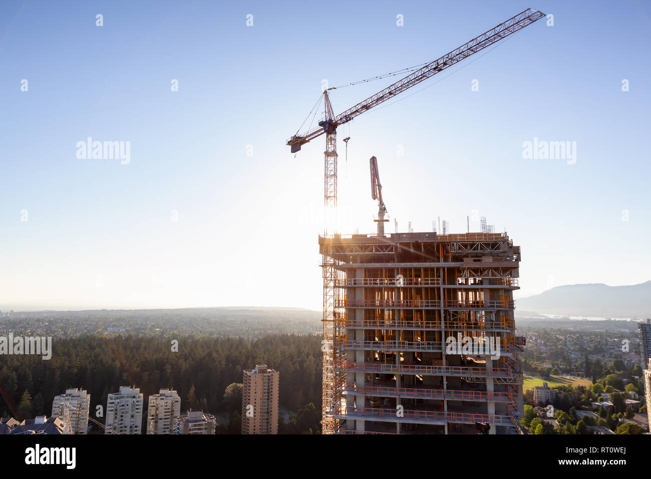 Aerial view of a residential building construction site during a ...