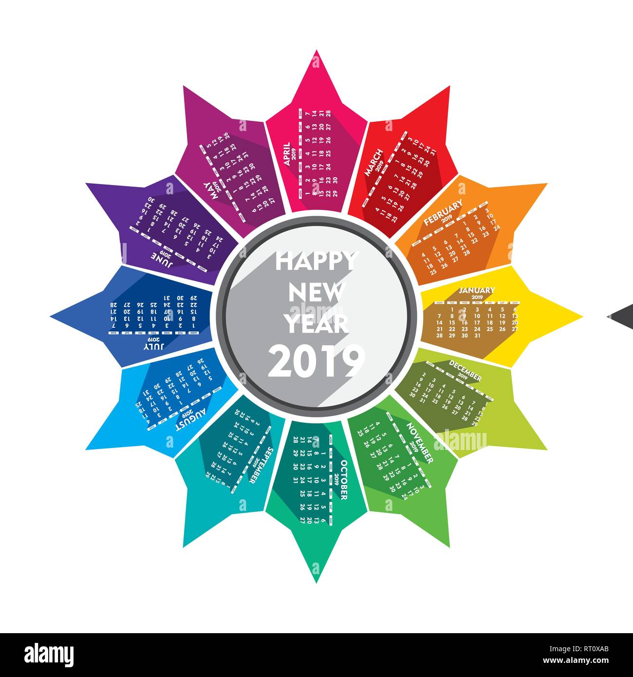 colorful new year 2019 calender design with rotate concept Stock Vector ...