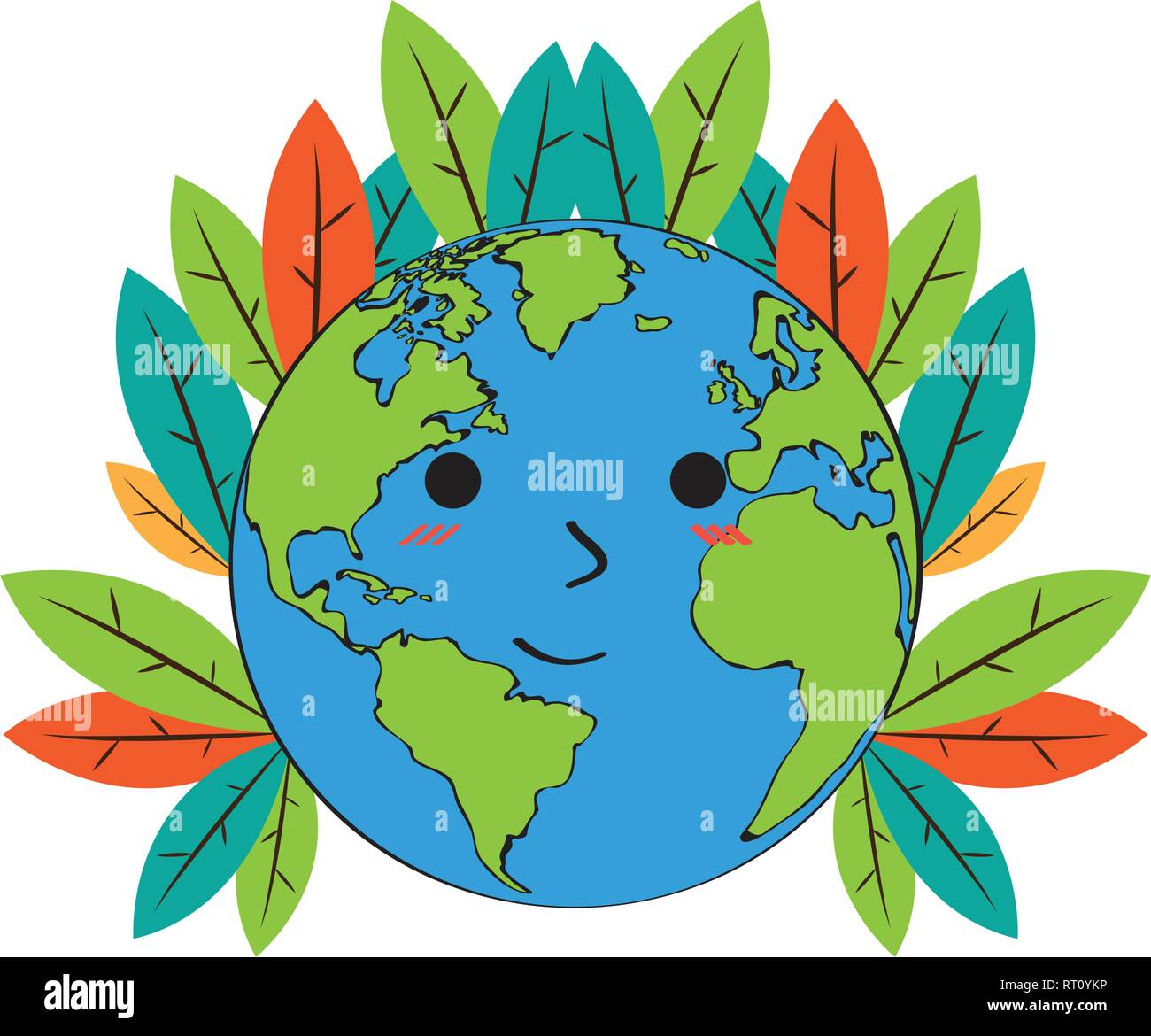 Happy earth planet with leaves Stock Vector Image & Art - Alamy