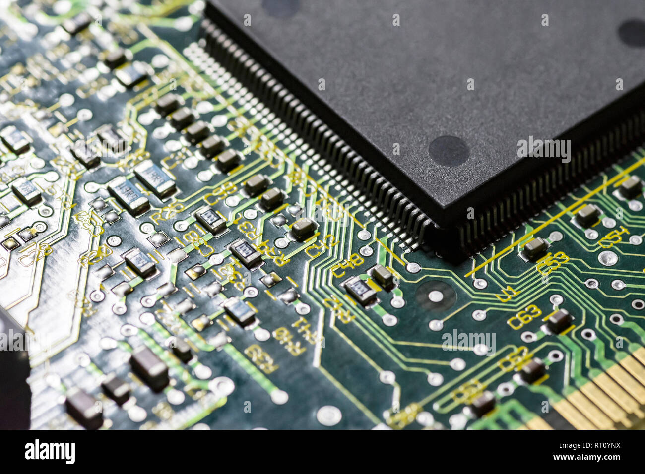 microchips and circuits on a board Stock Photo - Alamy