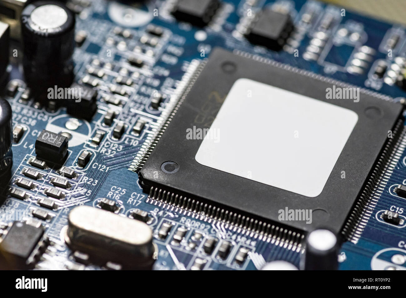 microchips and circuits on a board Stock Photo - Alamy