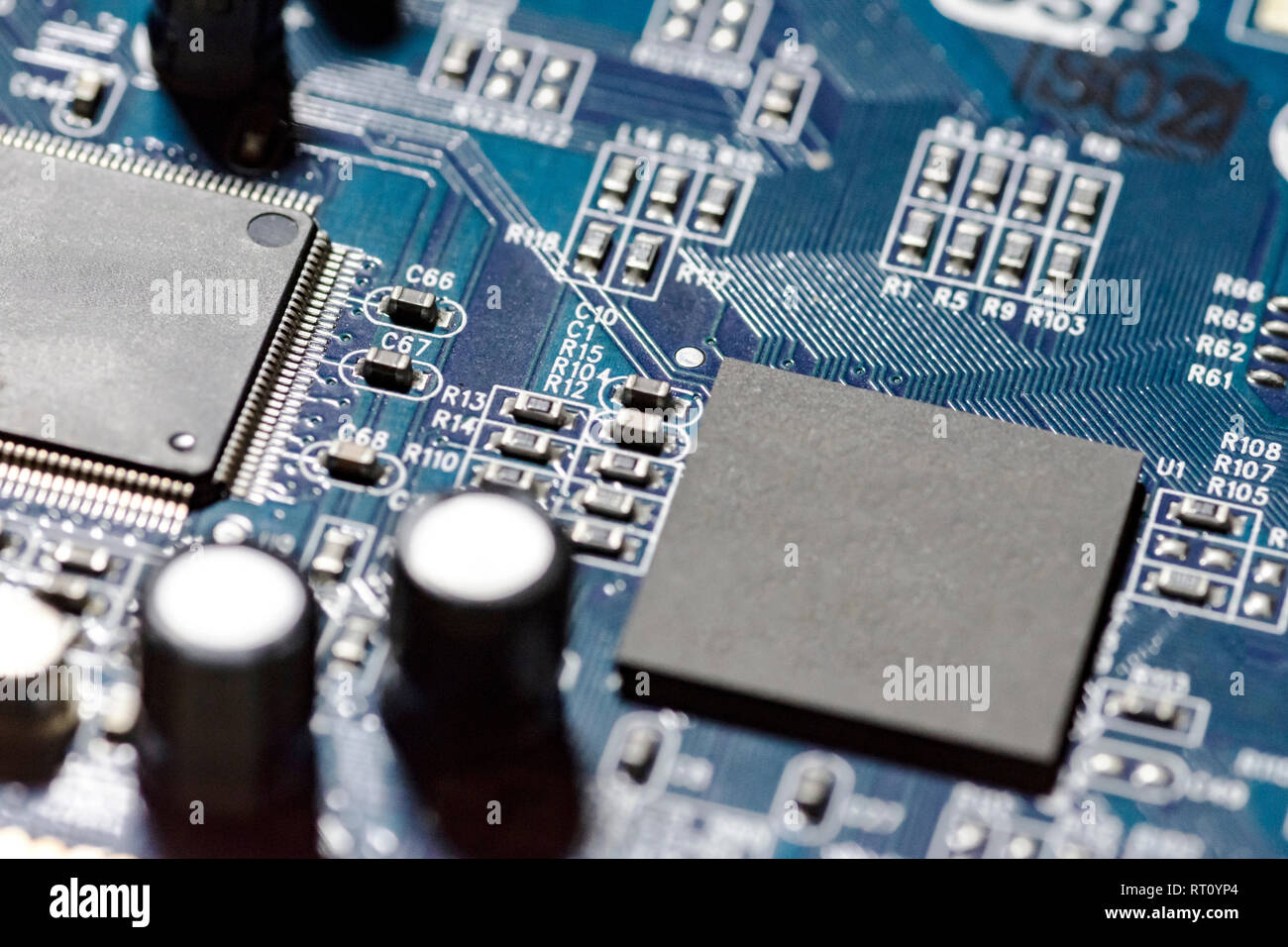 microchips and circuits on a board Stock Photo - Alamy
