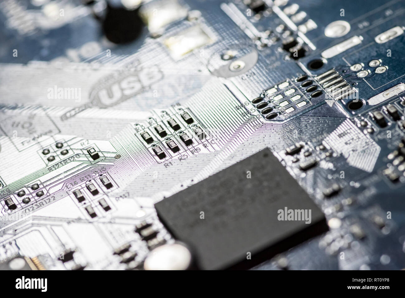 microchips and circuits on a board Stock Photo - Alamy
