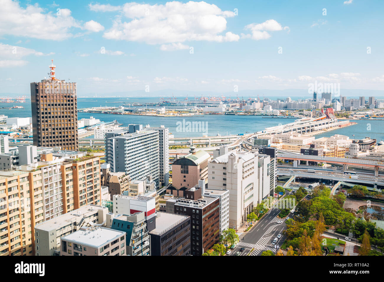 Kobe harbor and cityscape from Kobe city hall observation deck in Japan ...