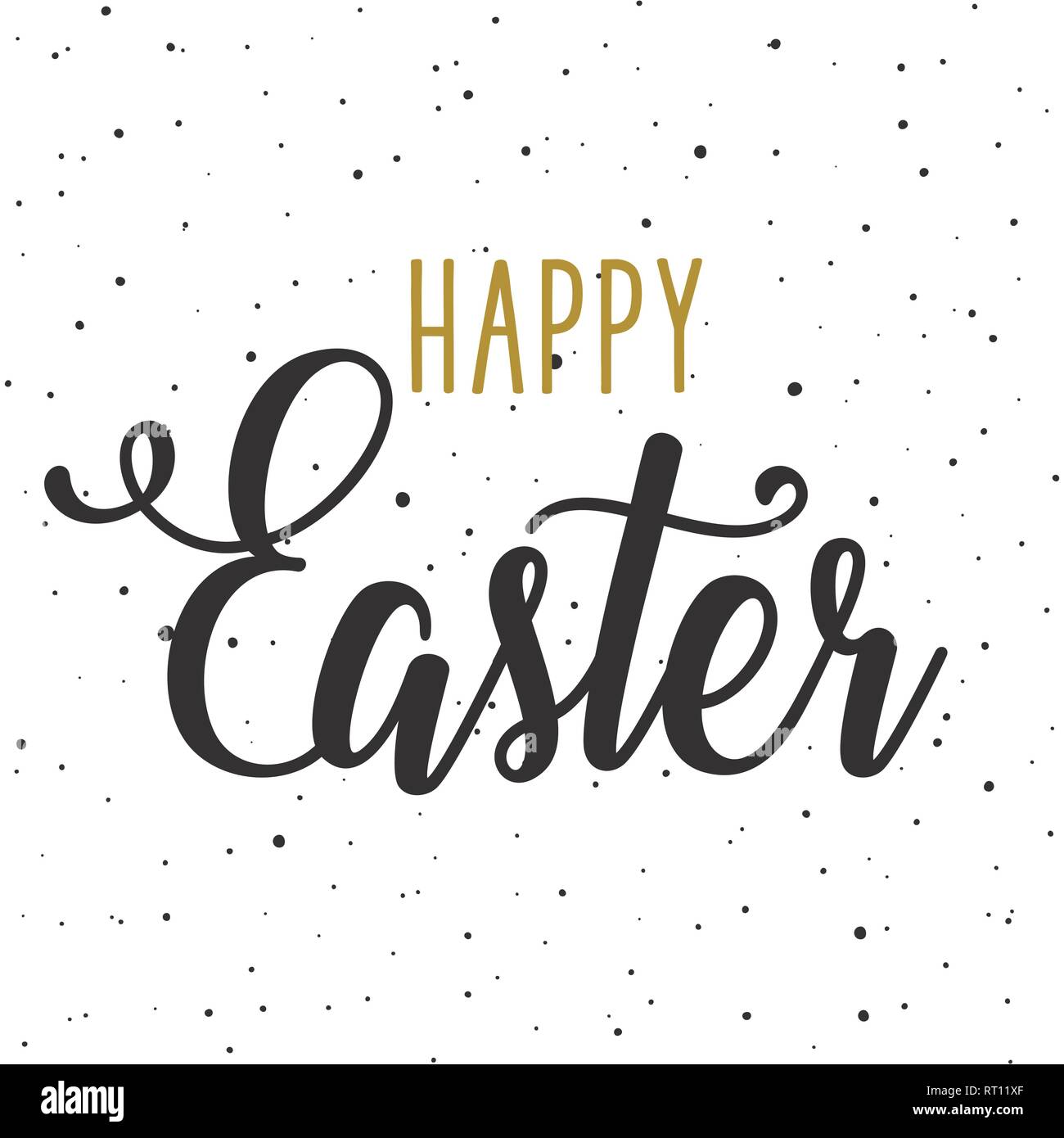 Happy easter hand drawn calligraphy design. Greeting card with golden ...