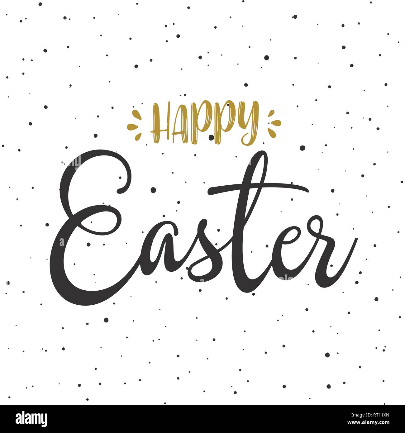Happy easter hand drawn calligraphy design. Greeting card with golden ...