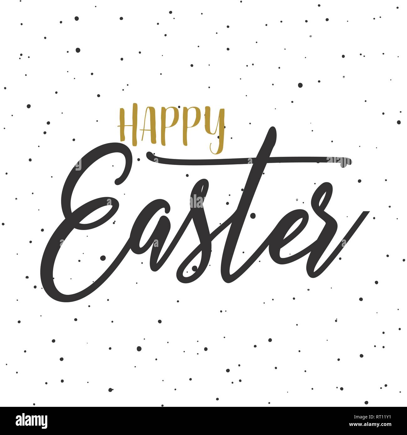 Happy easter hand drawn calligraphy design. Greeting card with golden ...