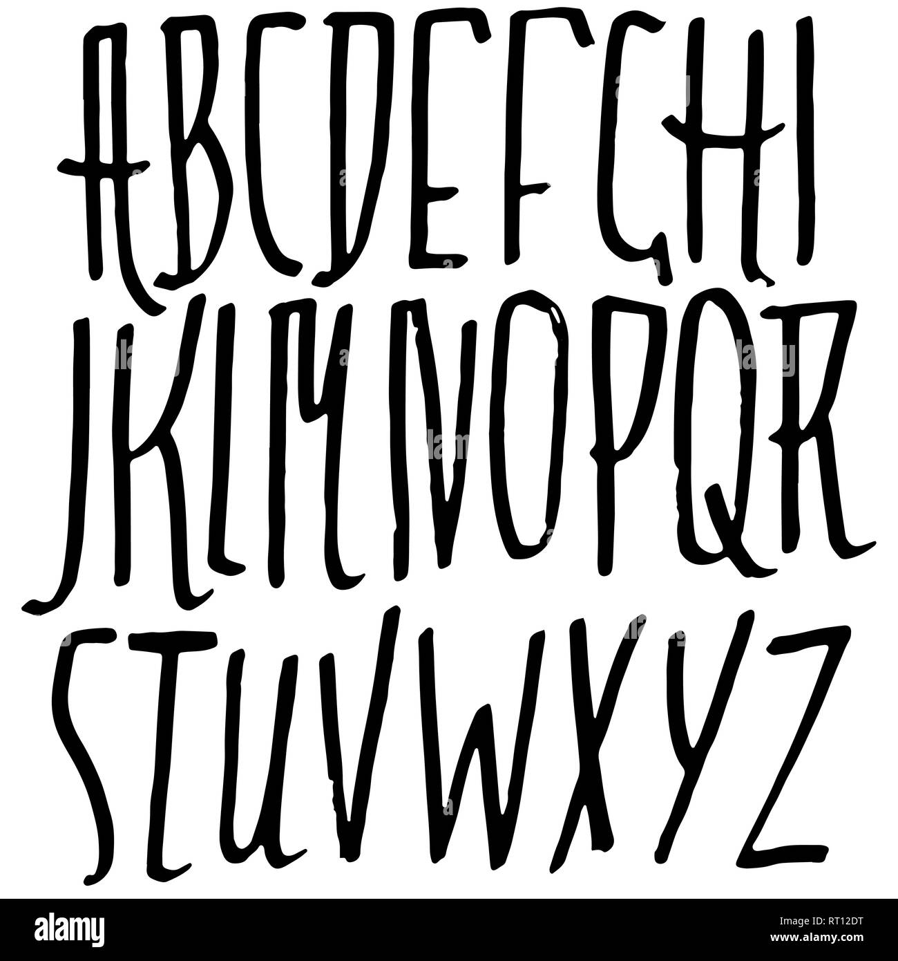 Simple alphabet letters. Handdrawn grunge ink font. Vector illustration ...