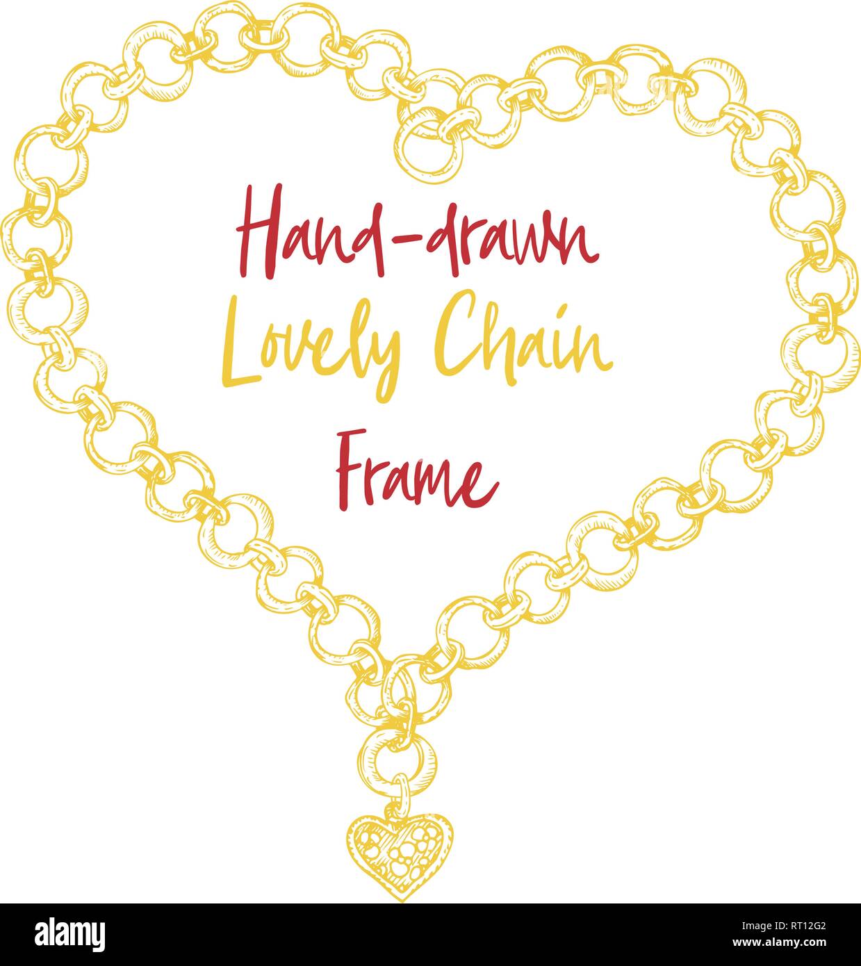 Hand-drawn chain frame in vintage engraving art style isolated on white ...