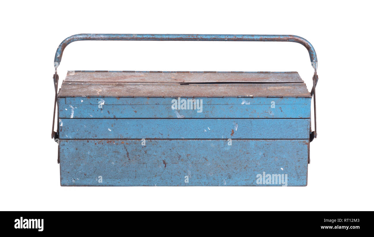 Old metal toolbox, isolated on a white background Stock Photo - Alamy