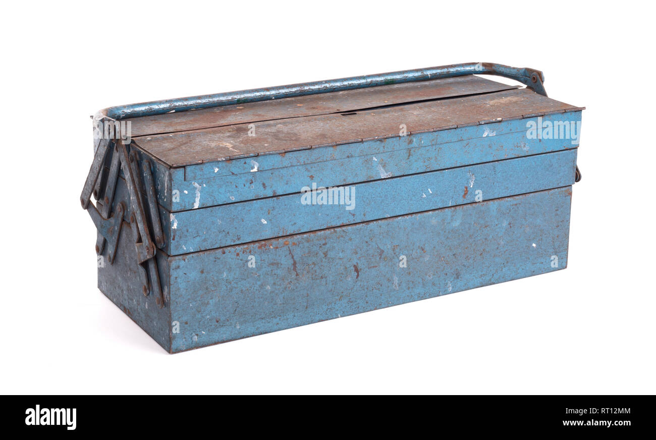 Old metal toolbox, isolated on a white background Stock Photo - Alamy