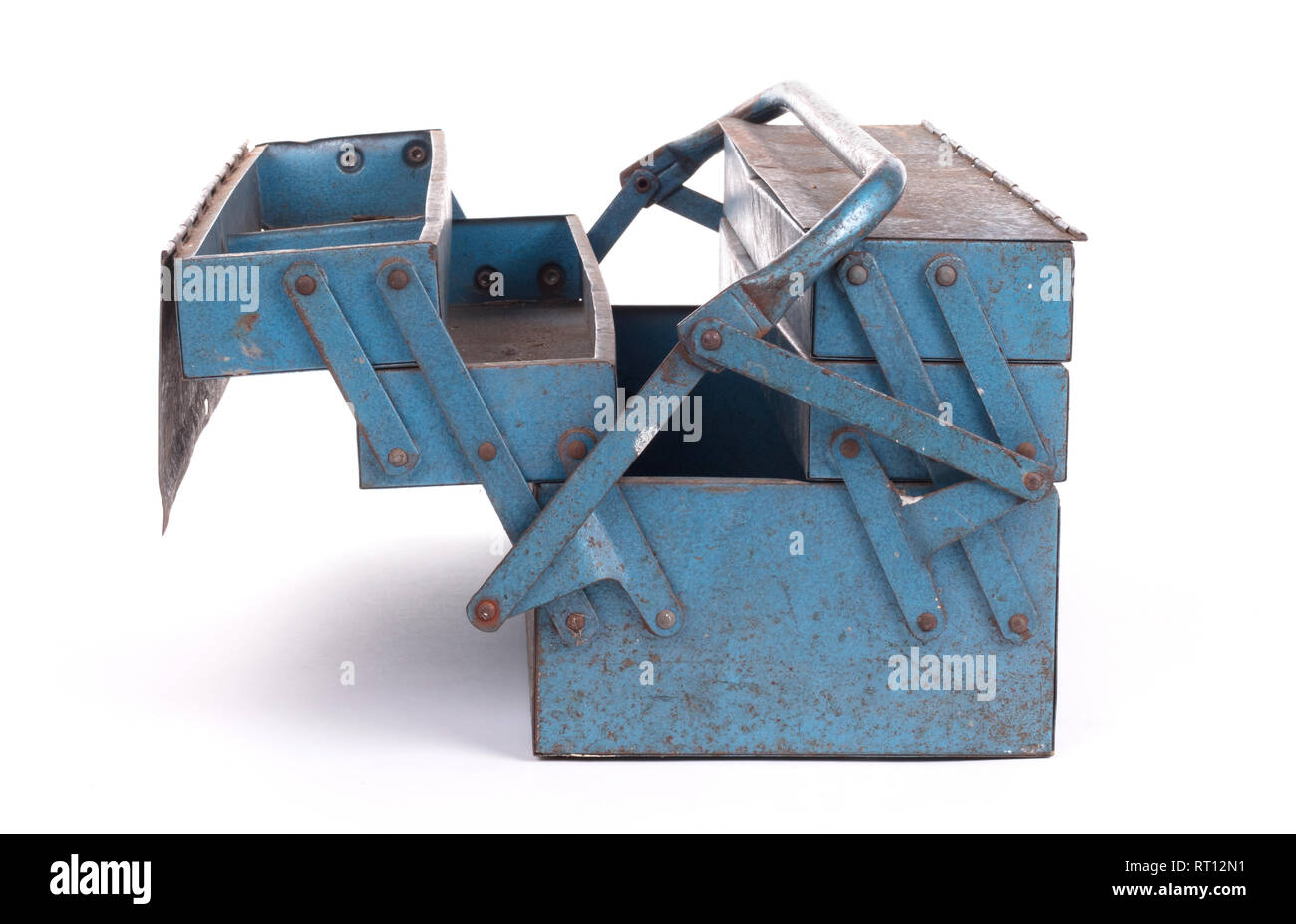 Old metal toolbox, isolated on a white background Stock Photo - Alamy
