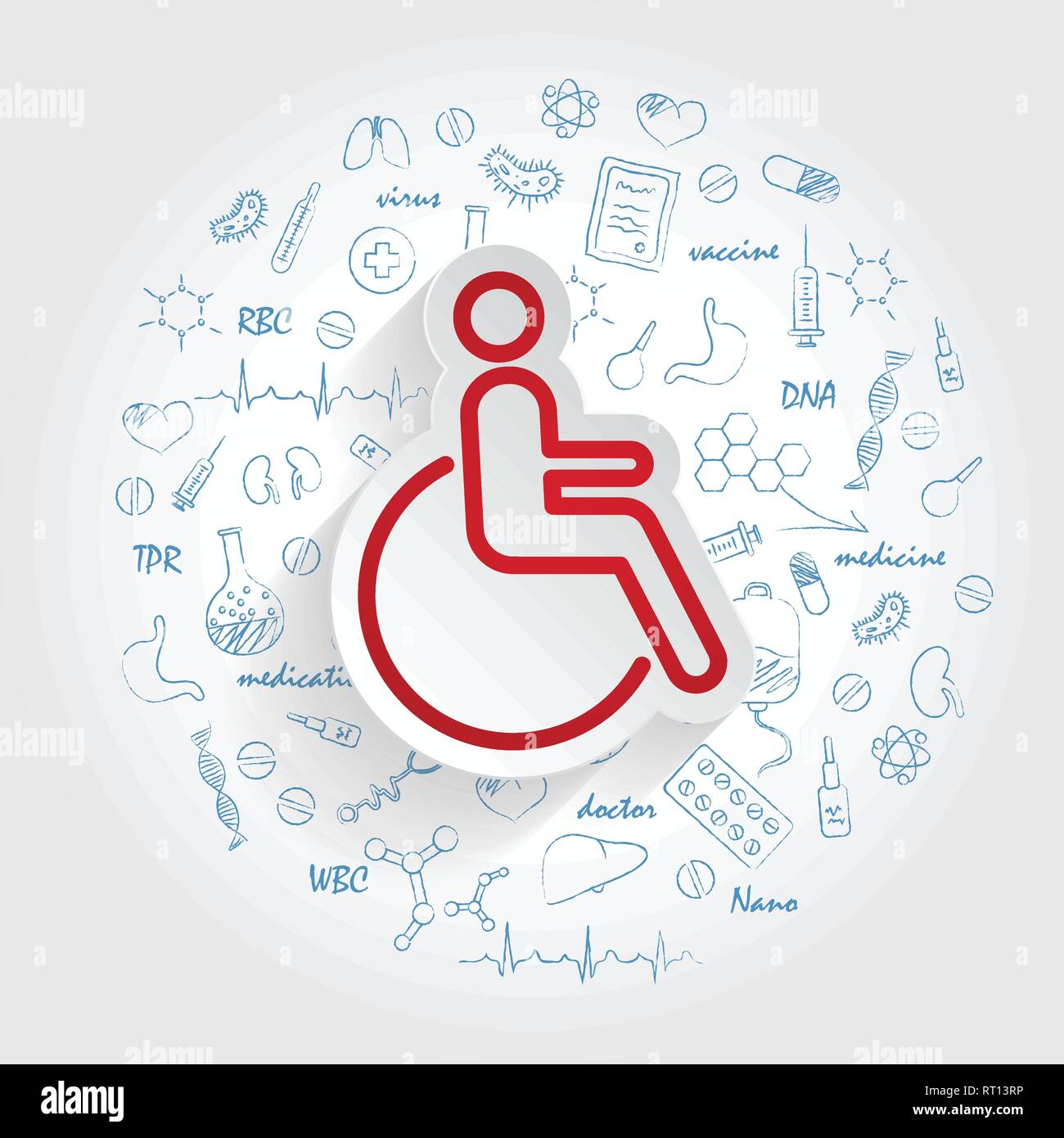 Disabled icon in trendy style isolated on handdrawn healthcare doodles ...