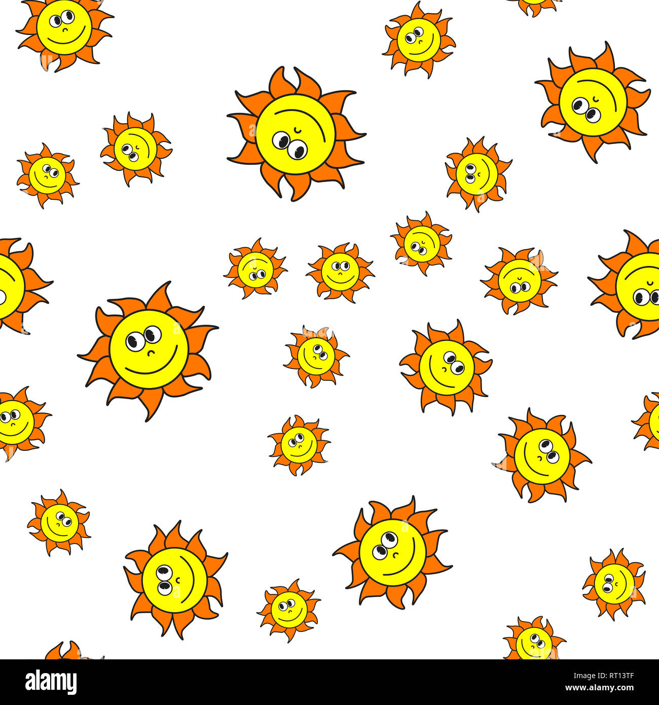 Seamless pattern of suns in cartoon style. On white background ...