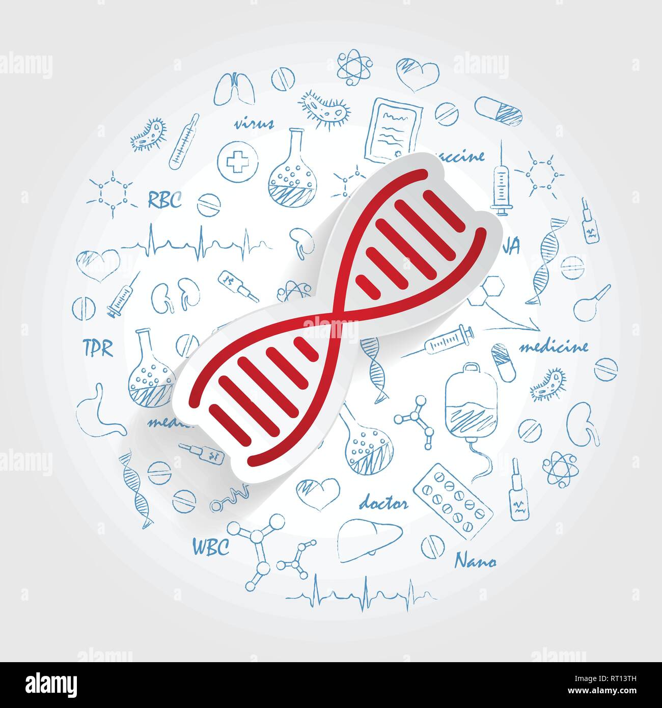 DNA icon vector on handdrawn healthcare doodles background. Modern ...