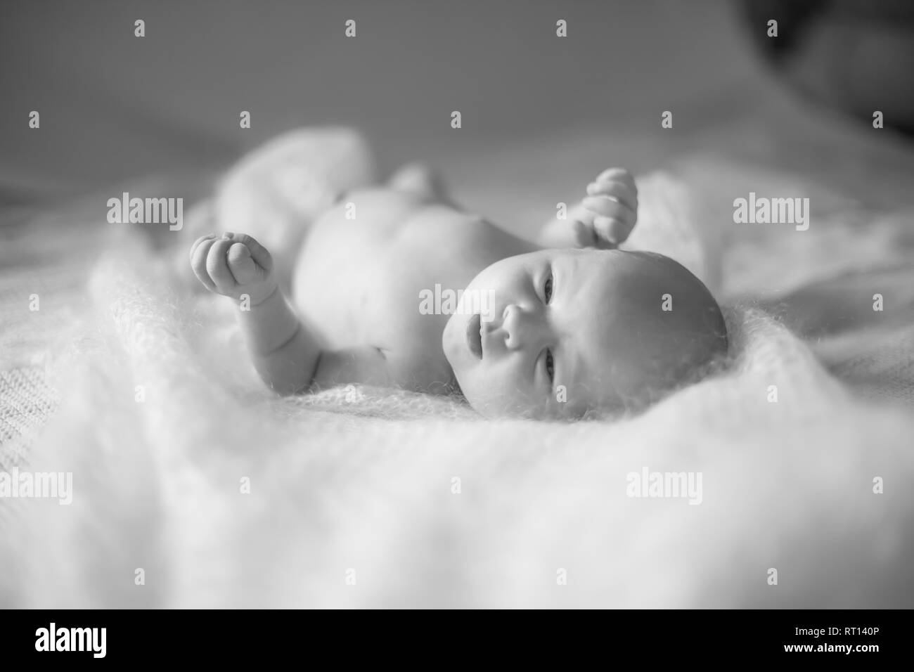 black and white image of a pretty newborn baby Stock Photo - Alamy