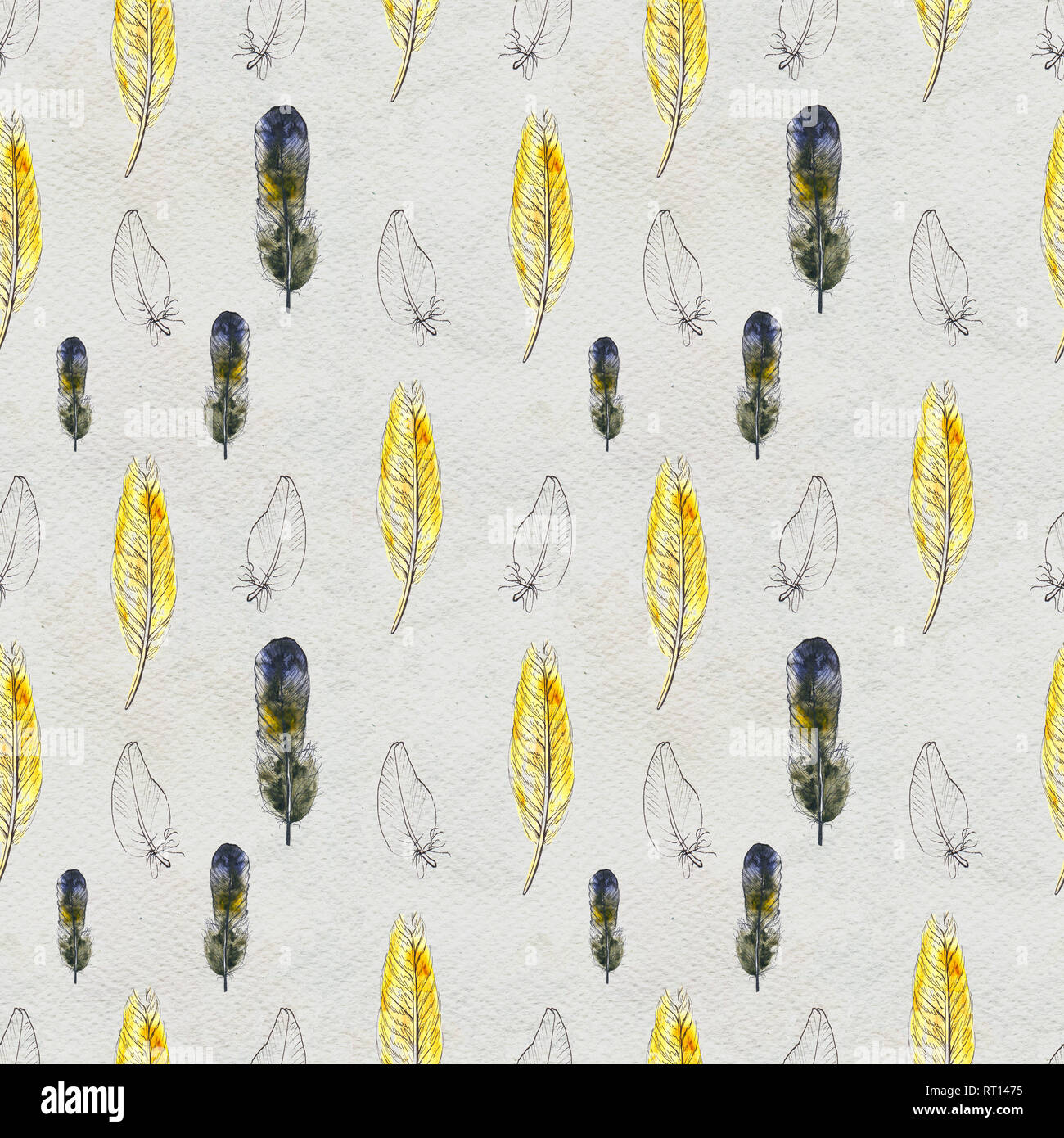 Watercolor feathers seamless pattern. Hand painted texture Stock Photo ...