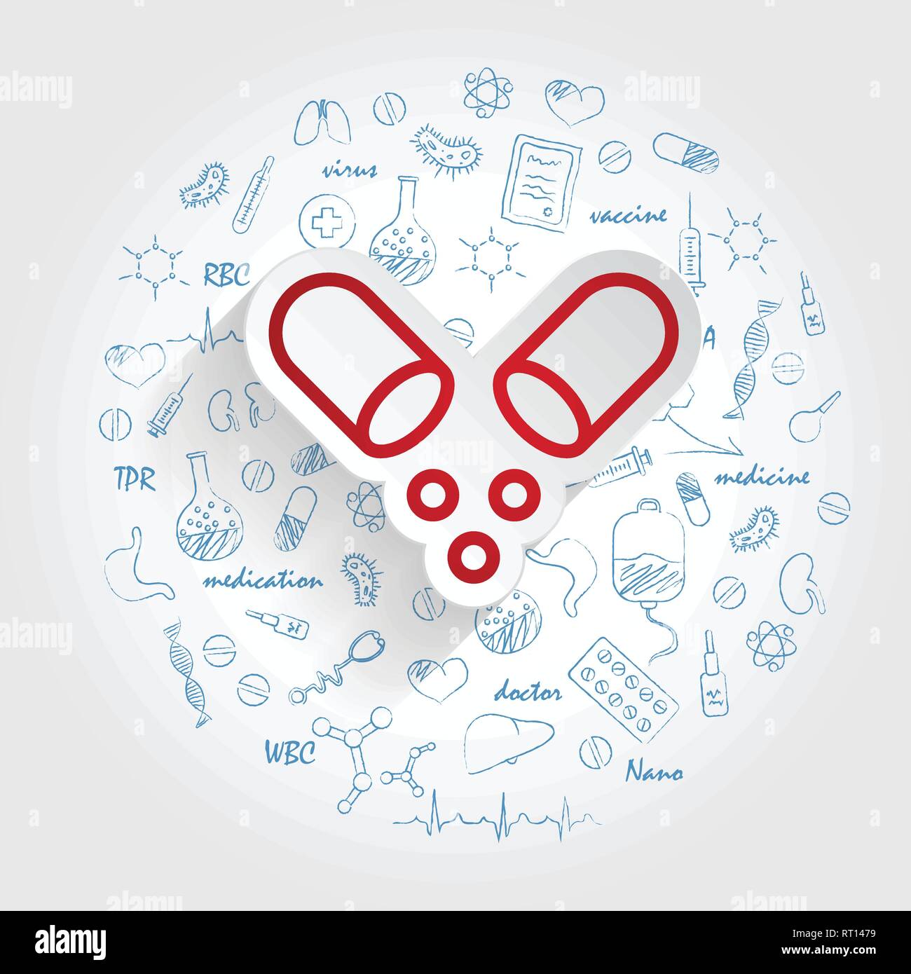 Vitamin icon on handdrawn healthcare doodles background. Vector ...
