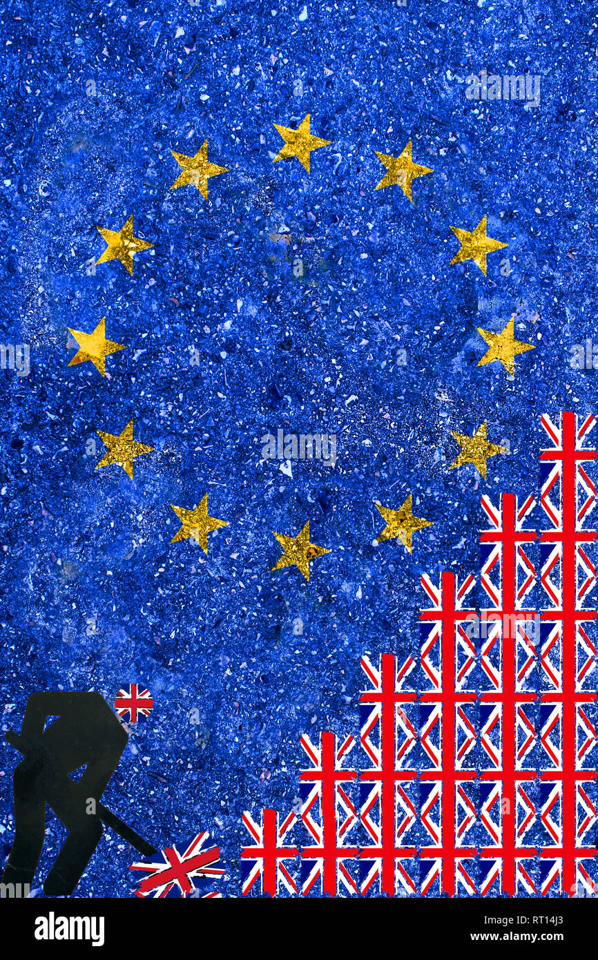 Brexit concept UK and Euro zone Europe breaking decision illustrated ...