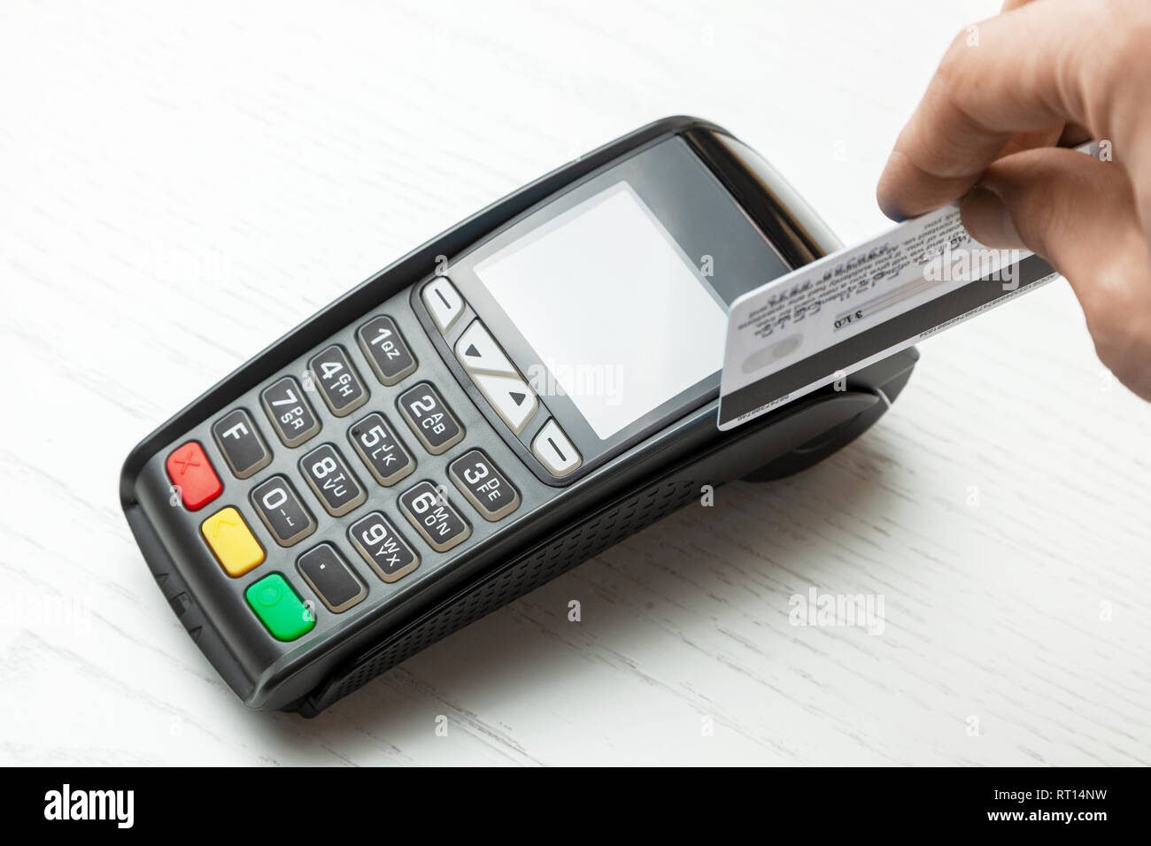 POS terminal, Payment Machine with credit card on white background ...