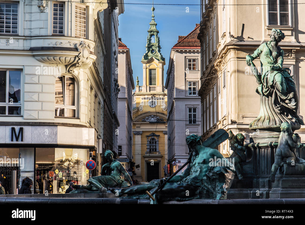 Vienna, Austria - December 29, 2017. Central viennese street with ...
