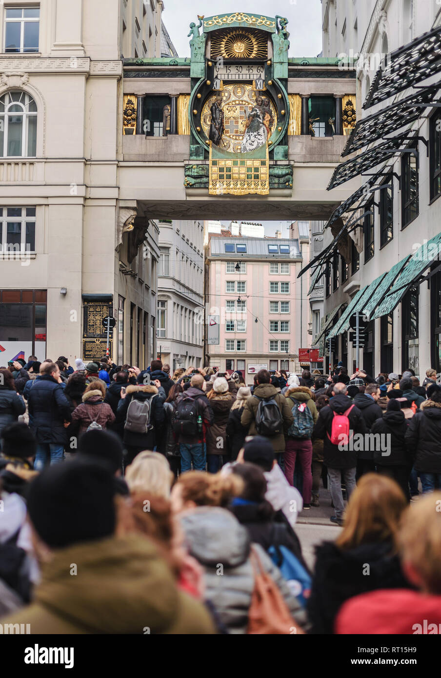 Vienna, Austria - December 30, 2017. Tourist crowd in front of famous ...