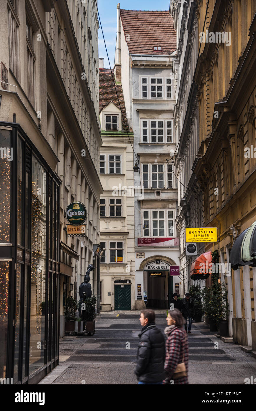Vienna, Austria - December 29, 2017. Central viennese street with ...
