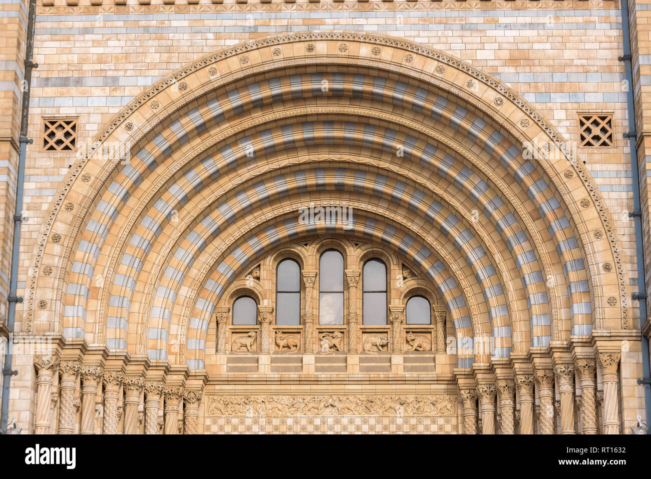 Exterior architectural detail of the Natural History Museum building ...
