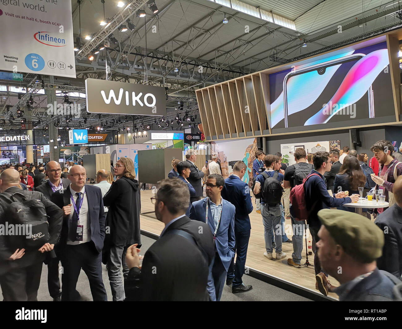 Barcelona, Spain. 26th February, 2019. Wiko stand and part of the ...