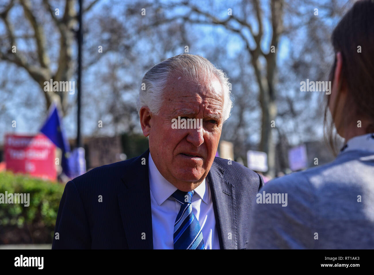London, UK. 27th Feb, 2019. Peter Hain MP being interviewed on College ...