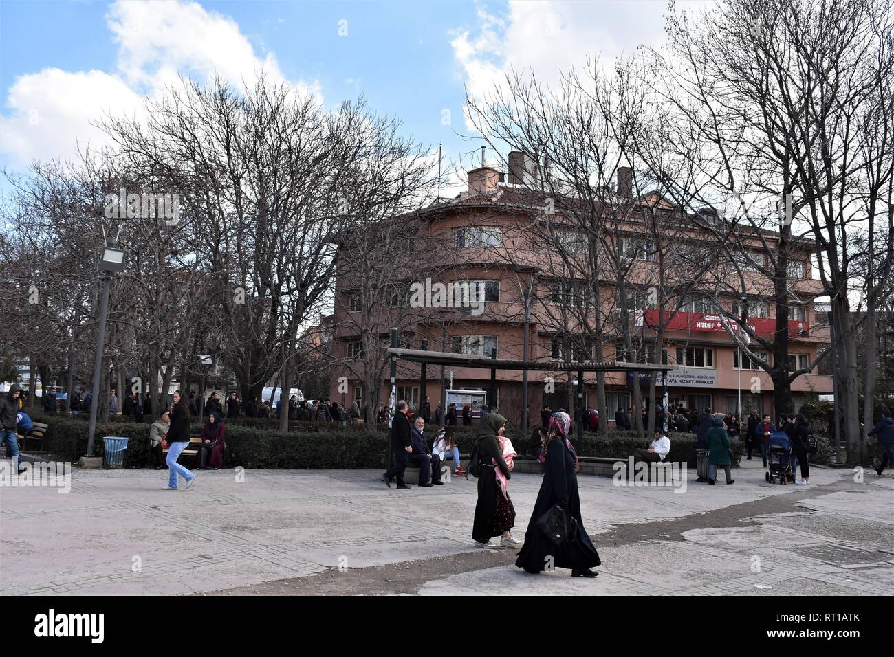 Ankara, Turkey. 12th Feb, 2019. People walk in a park in the Sihhiye ...