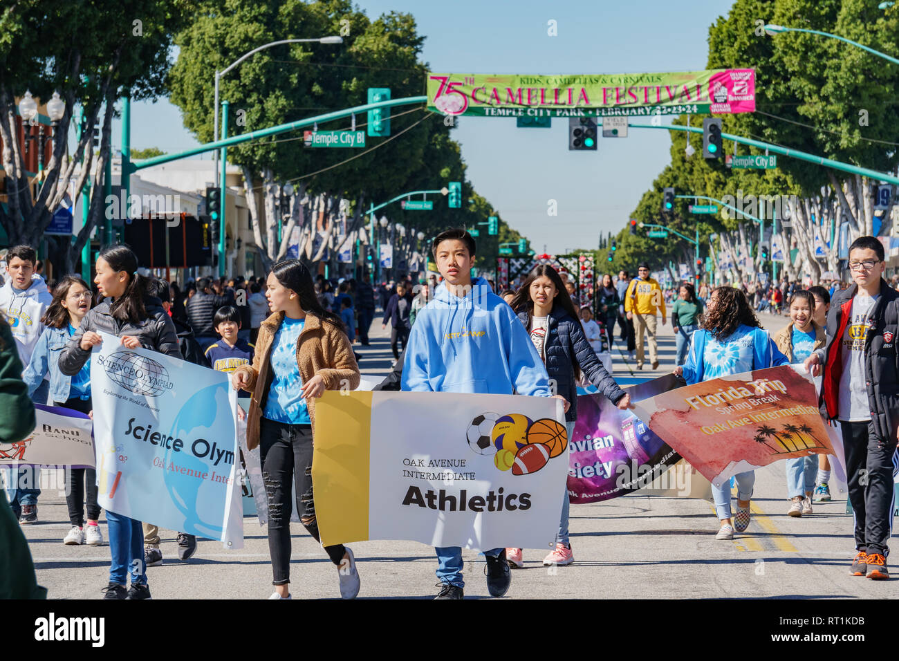 Los Angeles, FEB 23: Marching band parade in the Camellia Festival on ...