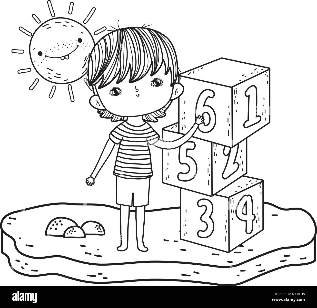 little boy with blocks numbers in the field Stock Vector Image & Art ...