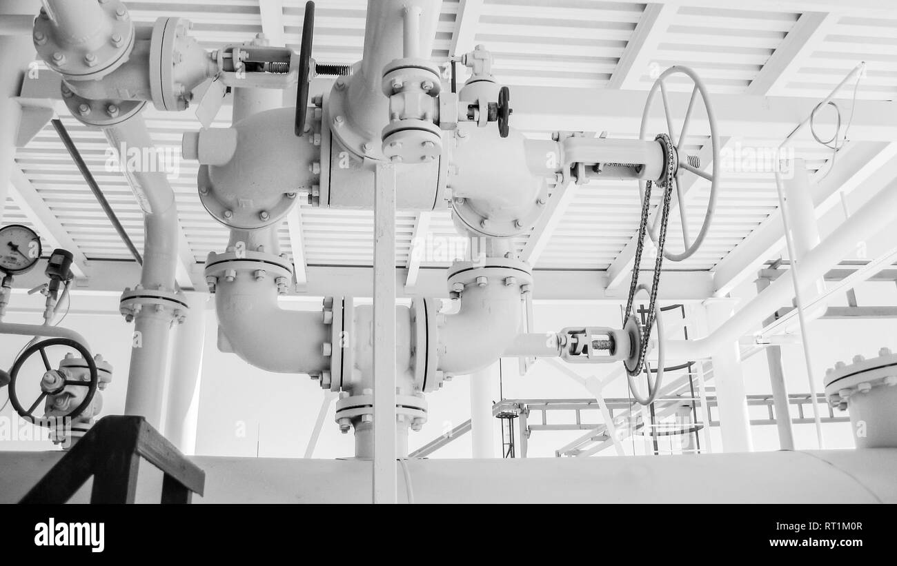 Double safety valve on the pressure vessel. Refinery equipment. Oil ...