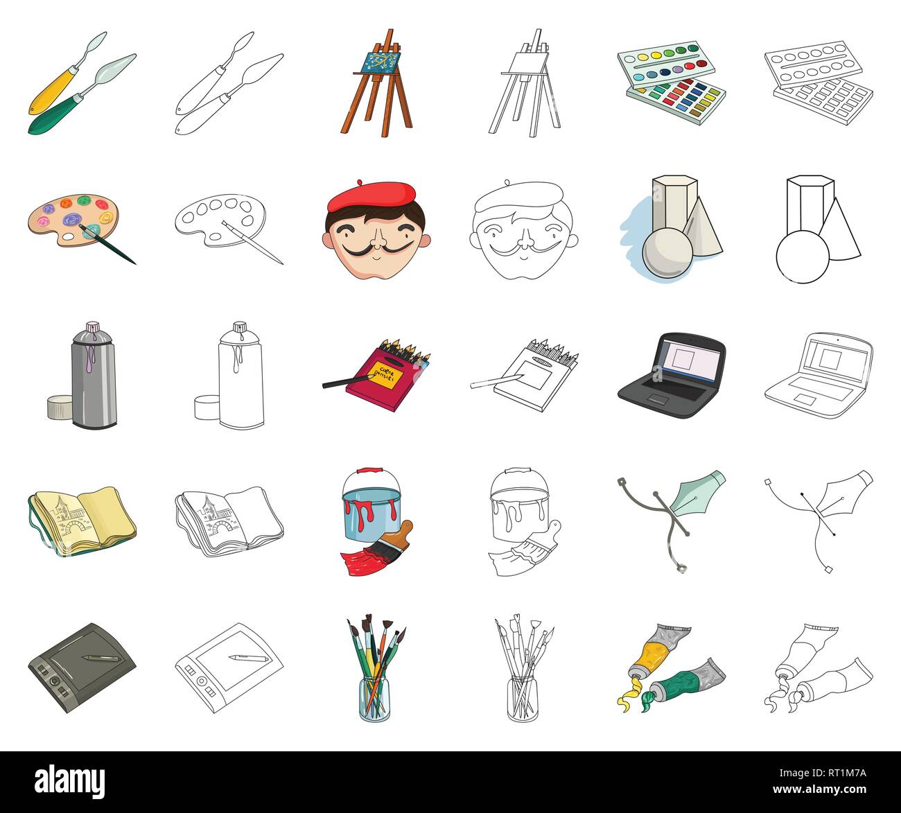 accessory,art,artist,box,bucket,cartoon,outline,collection,colored ...
