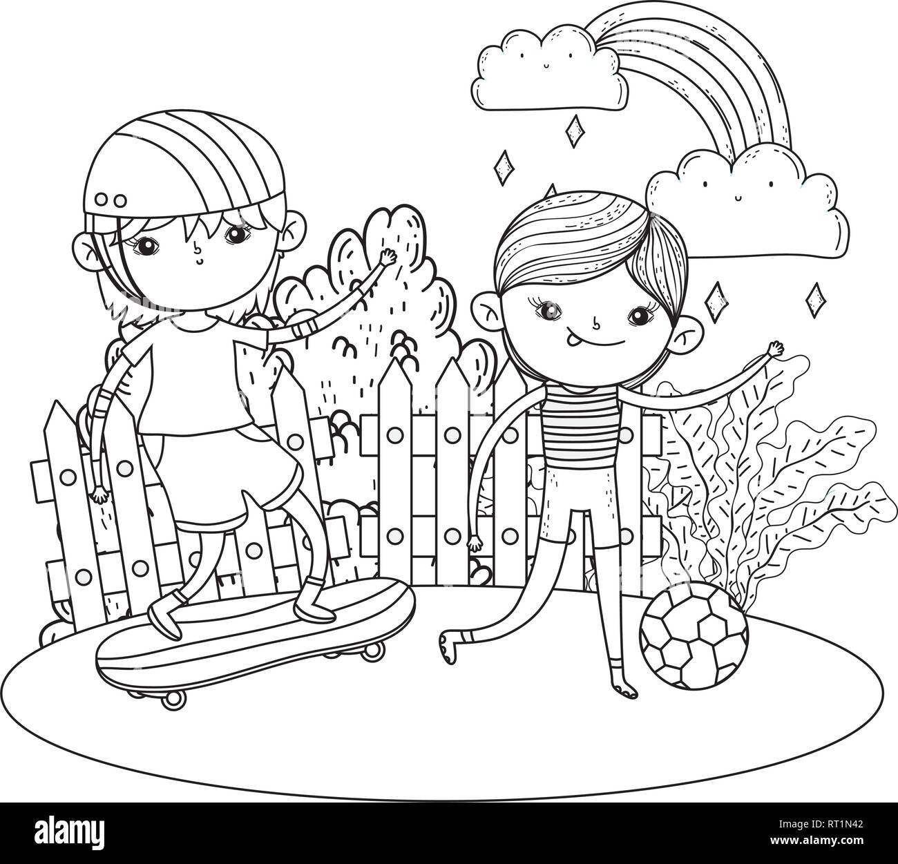 Children playing football in field Stock Vector Images - Alamy