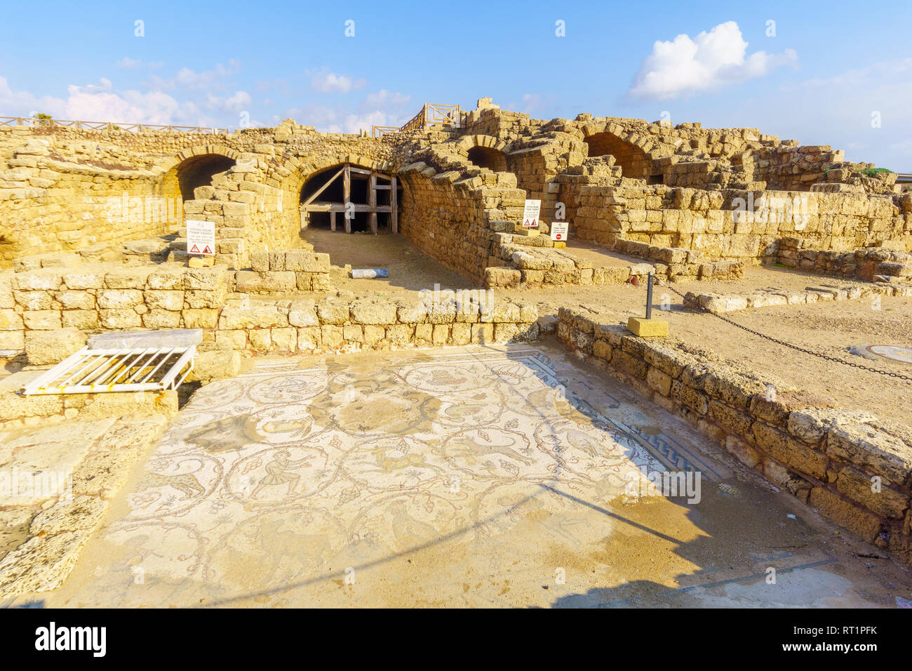 View of Roman house and mosaic in Caesarea National Park, Northern ...
