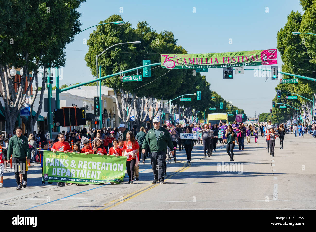 Los Angeles, FEB 23: Marching band parade in the Camellia Festival on ...