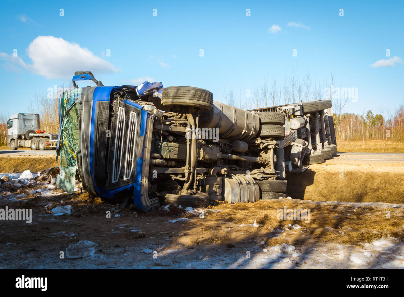 Car accident on a road in February 22, 2019 truck driver lost control ...
