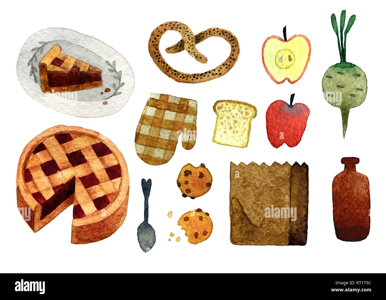 Set of watercolor hand drawn objects isolated on white background for ...